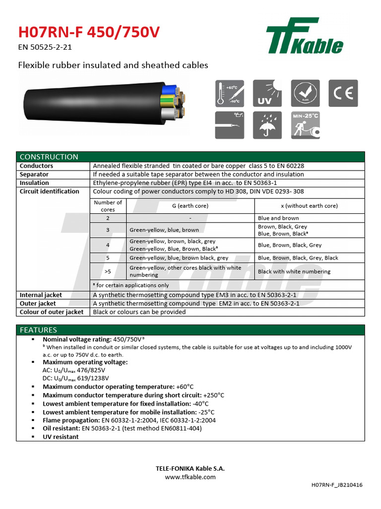 Elcoflex H07RN-F - 450-750V | PDF | Insulator (Electricity) | Electric Power