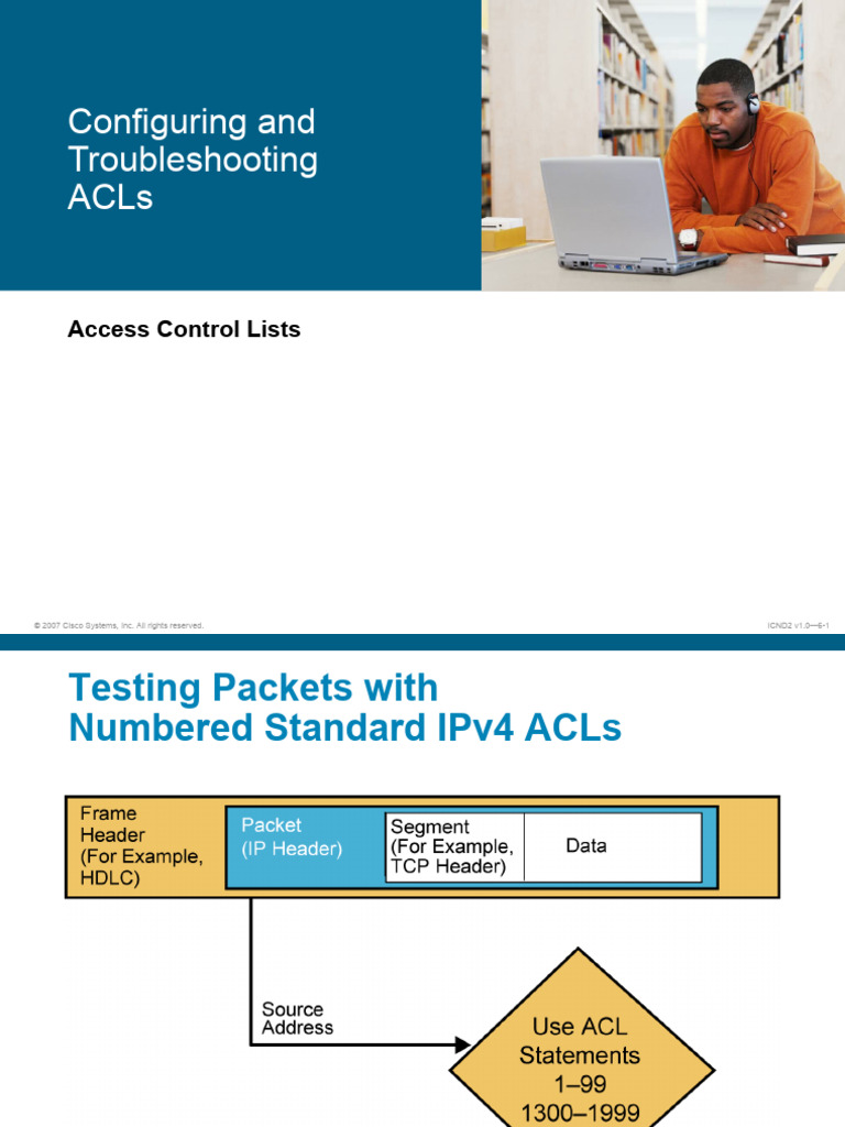 ICND210S06L02-Configuring and Troubleshooting ACLs | PDF | Router (Computing) | Internet Protocols