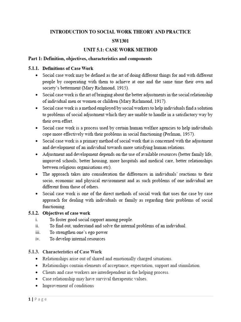 SW1301 Unit 5 Part 1 - Casework | PDF | Psychology | Behavioural Sciences