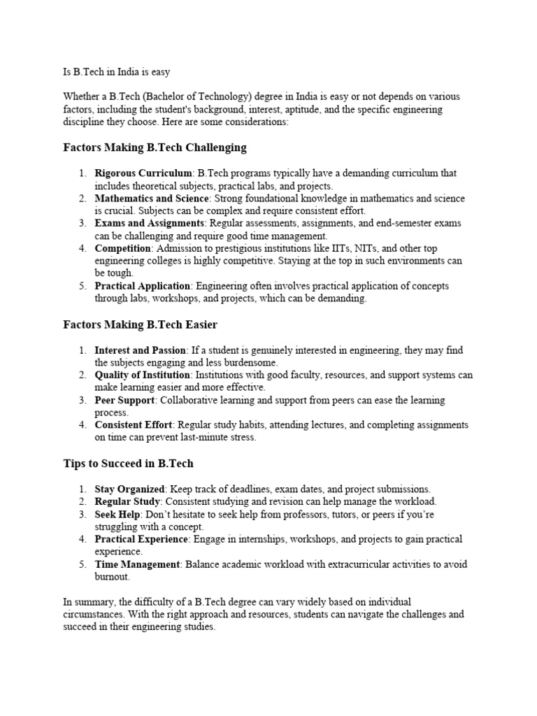 Is B Tech in Is Easy in India | PDF