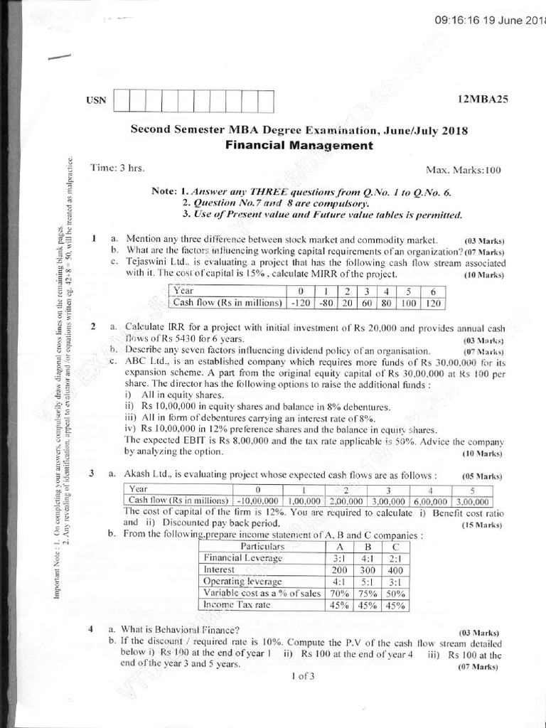 Mba 2nd Sem June July.2018 | PDF