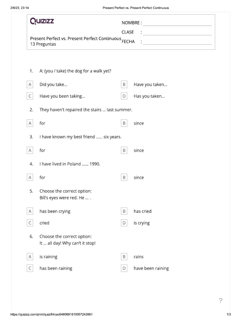 present perfect quizz | PDF