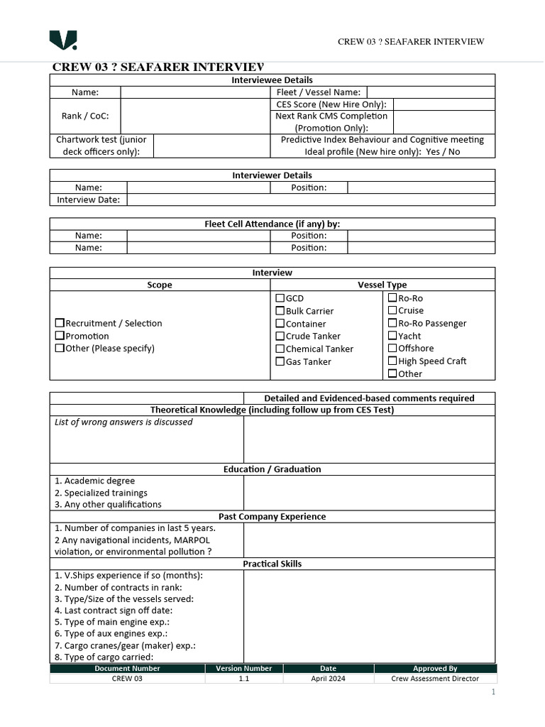 Crew 03 - Seafarer Interview Form | PDF | Shipping