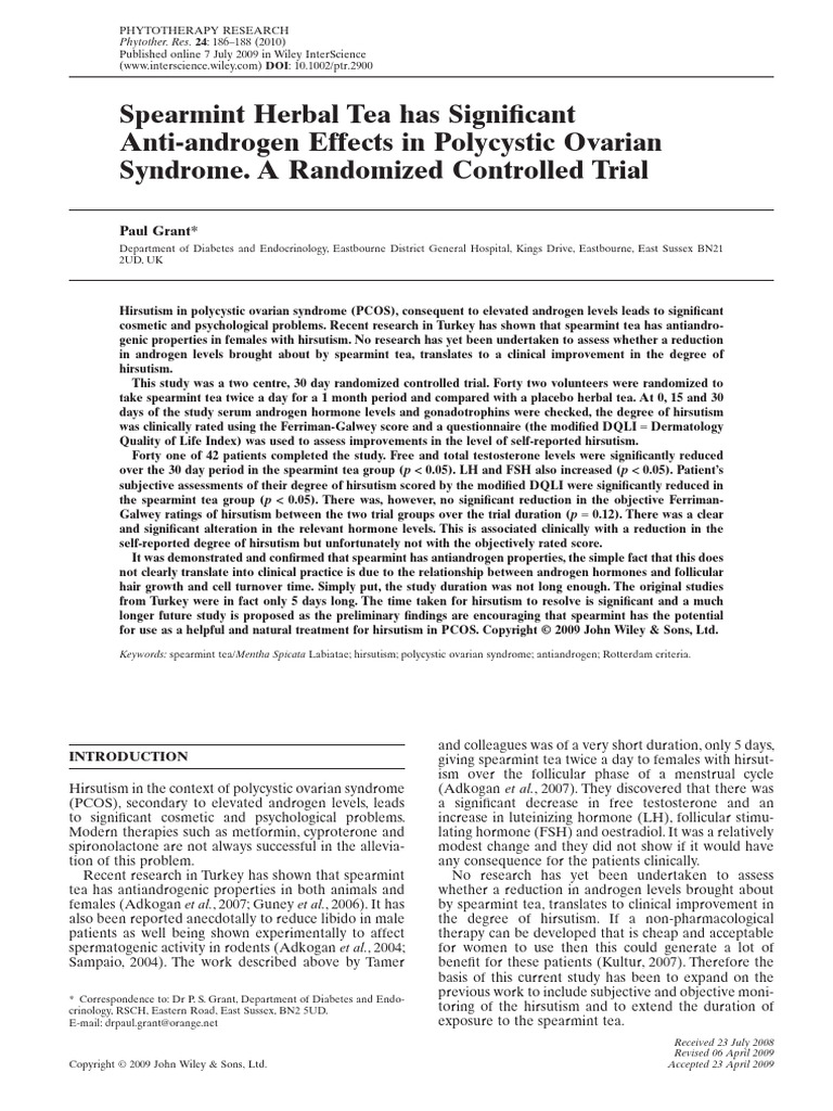 Spearmint Herbal Tea Has Significant Anti-Androgen Effects in Polycystic Ovarian Syndrome. A ...