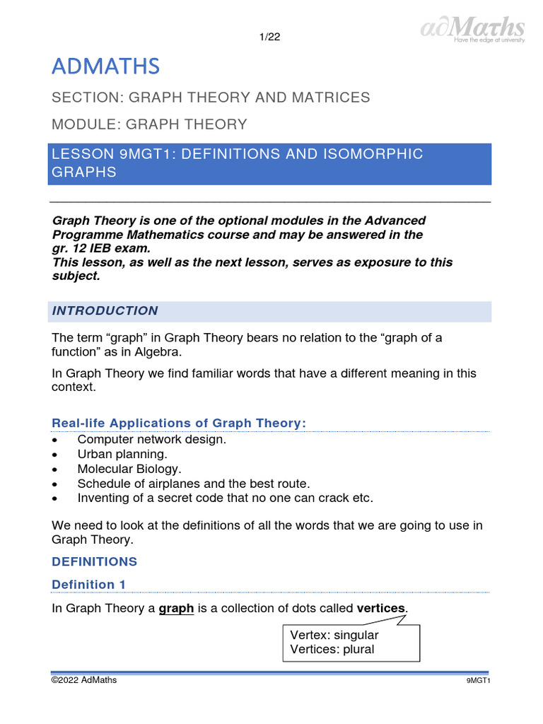 9MGT1 e Graph Theory Introduction | PDF | Vertex (Graph Theory) | Graph ...