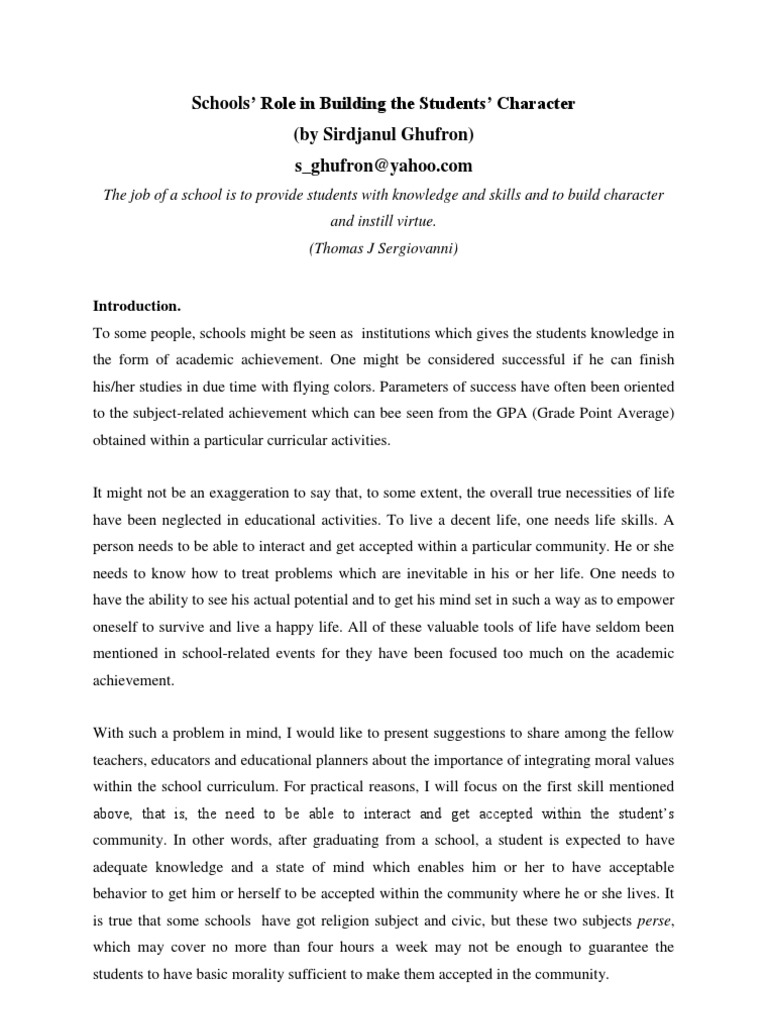 Paper On Character Development | PDF | Value (Ethics) | Learning