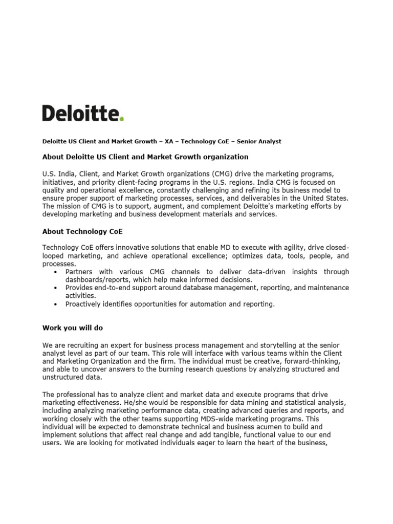 XA Technology CoE - Senior Analyst | PDF | Data Analysis | Data