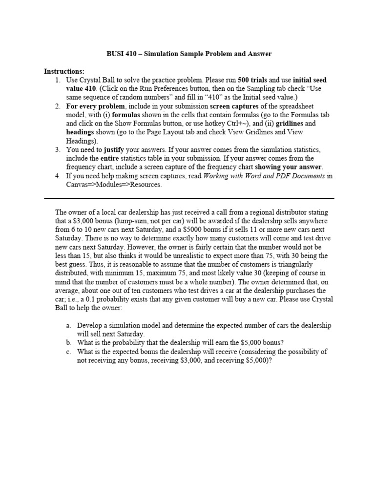 Simulation Sample Problem | PDF | Statistics | Statistical Theory