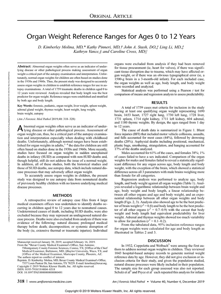 Organ Weight Reference Ranges For Ages 0 To 12.4 | PDF | Autopsy ...