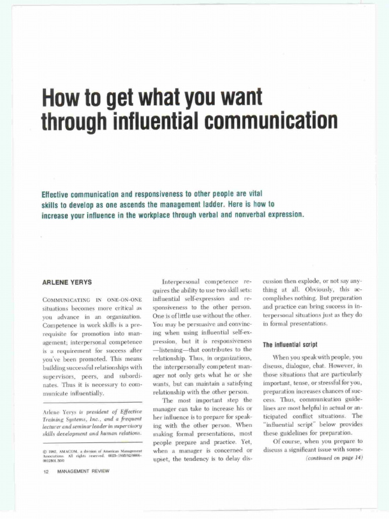 How To Get What You Want Through Influential Communication | PDF