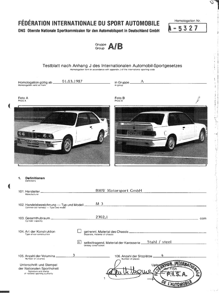 Homologation Form Number 5327 Group A | PDF