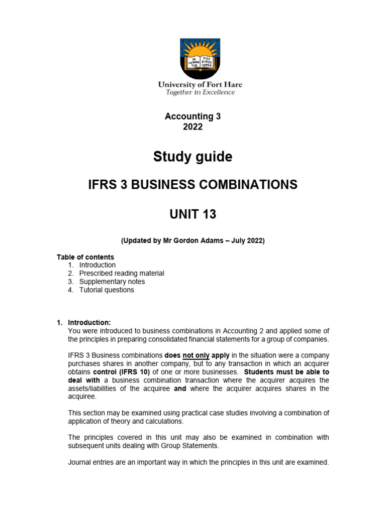2.1 Unit 13 - Business Combinations Info Pack (2022) | PDF | Fair Value ...