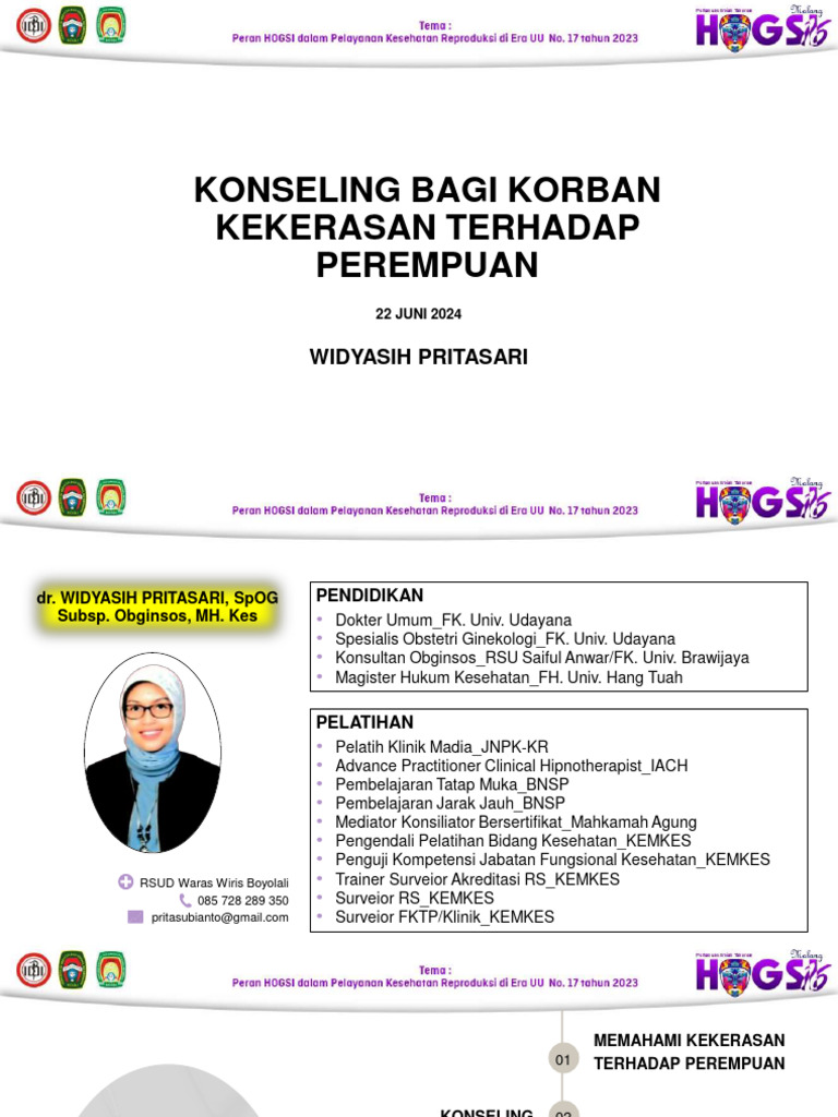 Konseling Pada Korban Kekerasan Perempuan - Dr. Widyasih Pritasari, Spog (K) | PDF