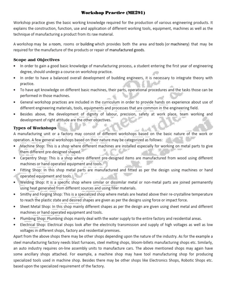 Workshop Practice | PDF | Tools | Metalworking