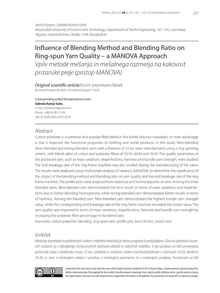 Influence of Blending Method and Blending Ratio On Ringspun Yarn ...
