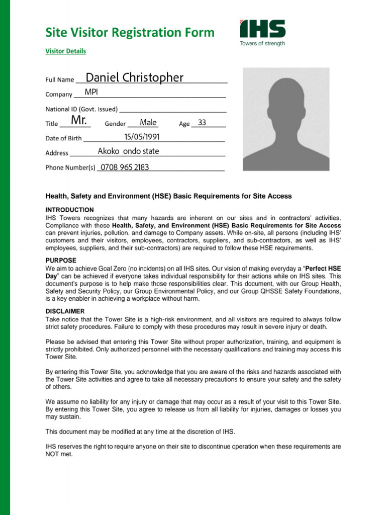 Visitor Registration Form | PDF