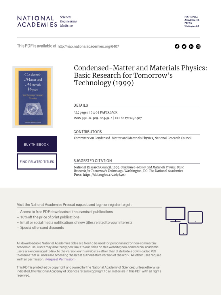 Condensed-Matter and Materials Physics: Basic Research For Tomorrow's Technology (1999) | PDF ...