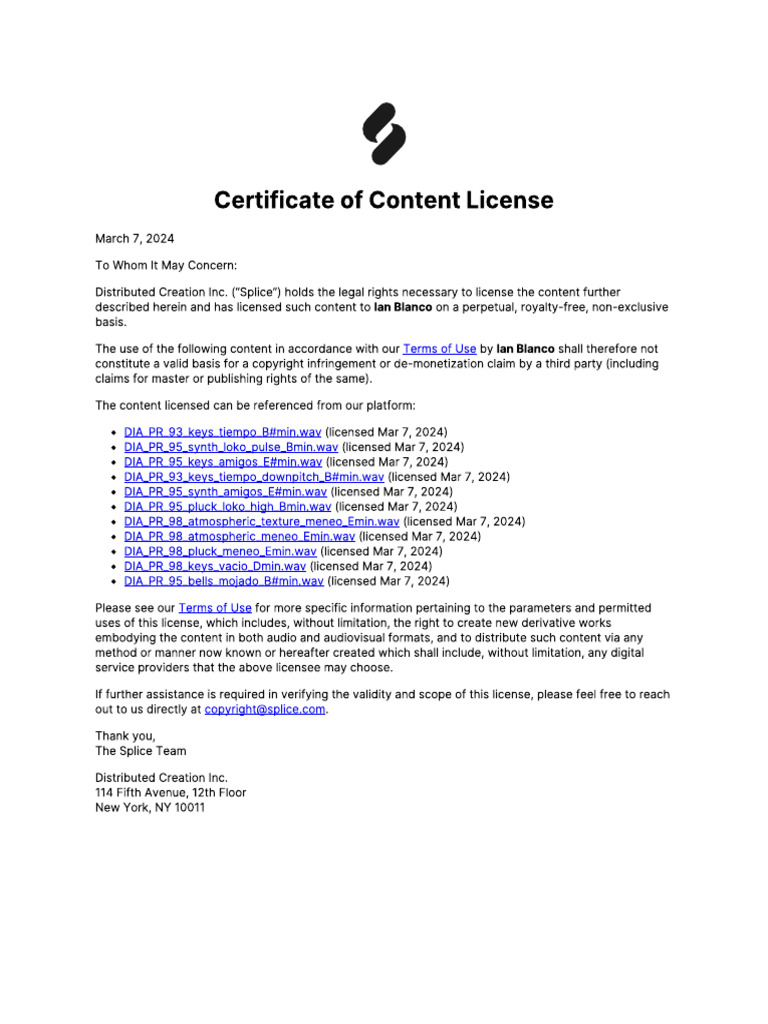 Certificate of Content License (07mar70350) | PDF