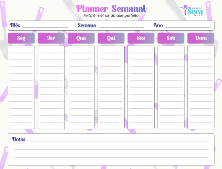 Planner Semanal - Desafio Seca 21 Dias | PDF