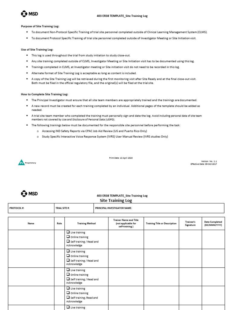 403 ER38 TEMPLATE - Site Training Log | PDF | Educational Technology | Information Technology ...