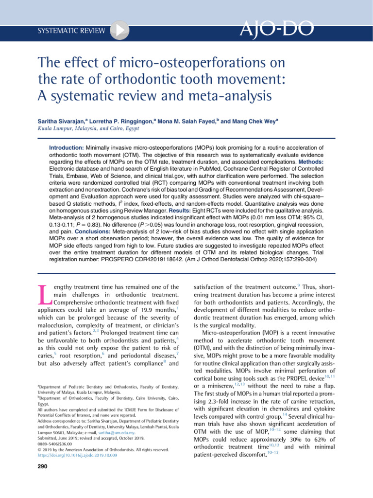 The Effect of Micro-Osteoperforations On The Rate of Orthodontic Tooth ...