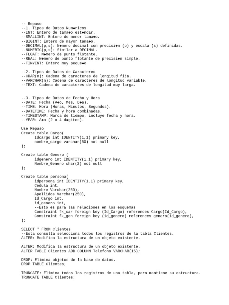 Repaso Base de datos | Descargar gratis PDF | Bases de datos ...