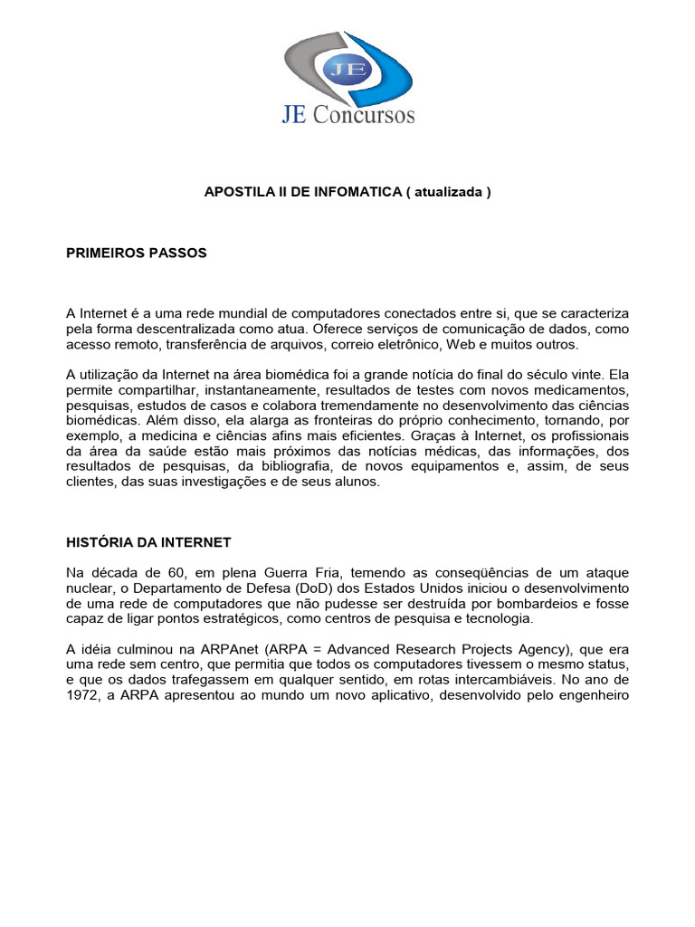 Apostila II de Informática | PDF | Rede mundial de computadores | Internet e Web