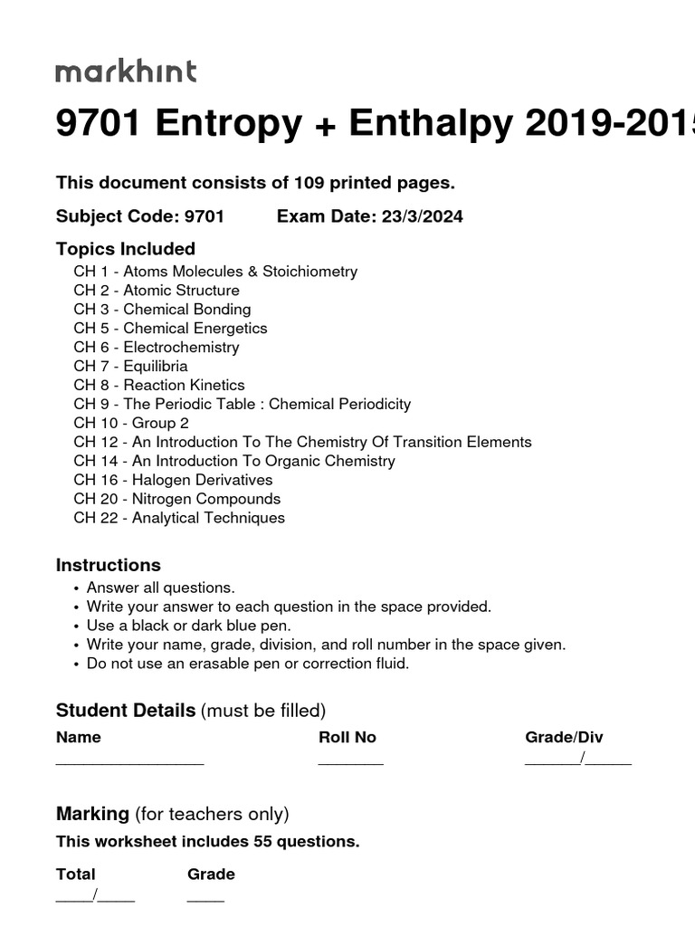9701 - Entropy + Enthalpy 2019-2015 | PDF | Chemistry | Periodic Table