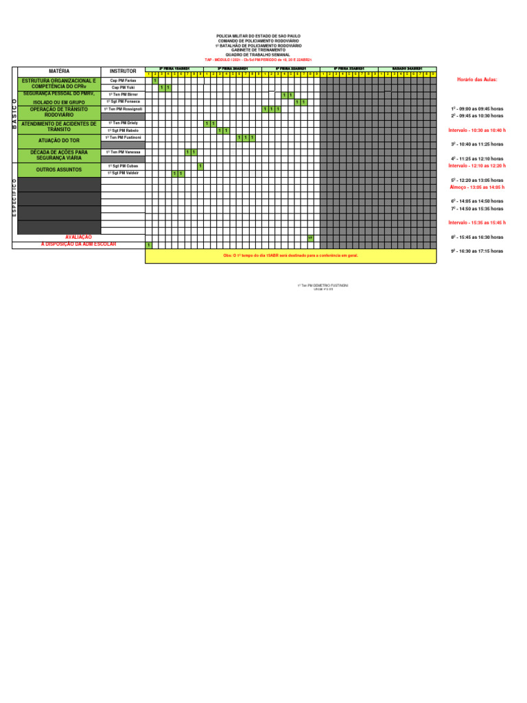 Quadro de Trabalho Semanal PM 2021 | PDF | Polícia | Crime e Violência