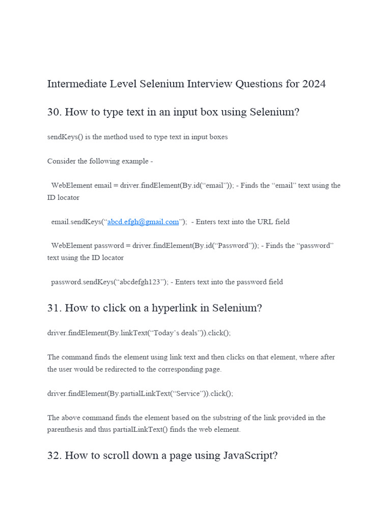 Selenium Interview Questions For 2024 | PDF | Selenium (Software ... Selenium Interview Questions For 2024 | PDF | Selenium (Software ...