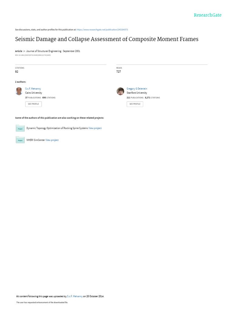 Mehanny, Deierlein - 2001 - Seismic Damage and Collapse Assessment of Composite Moment Frames ...