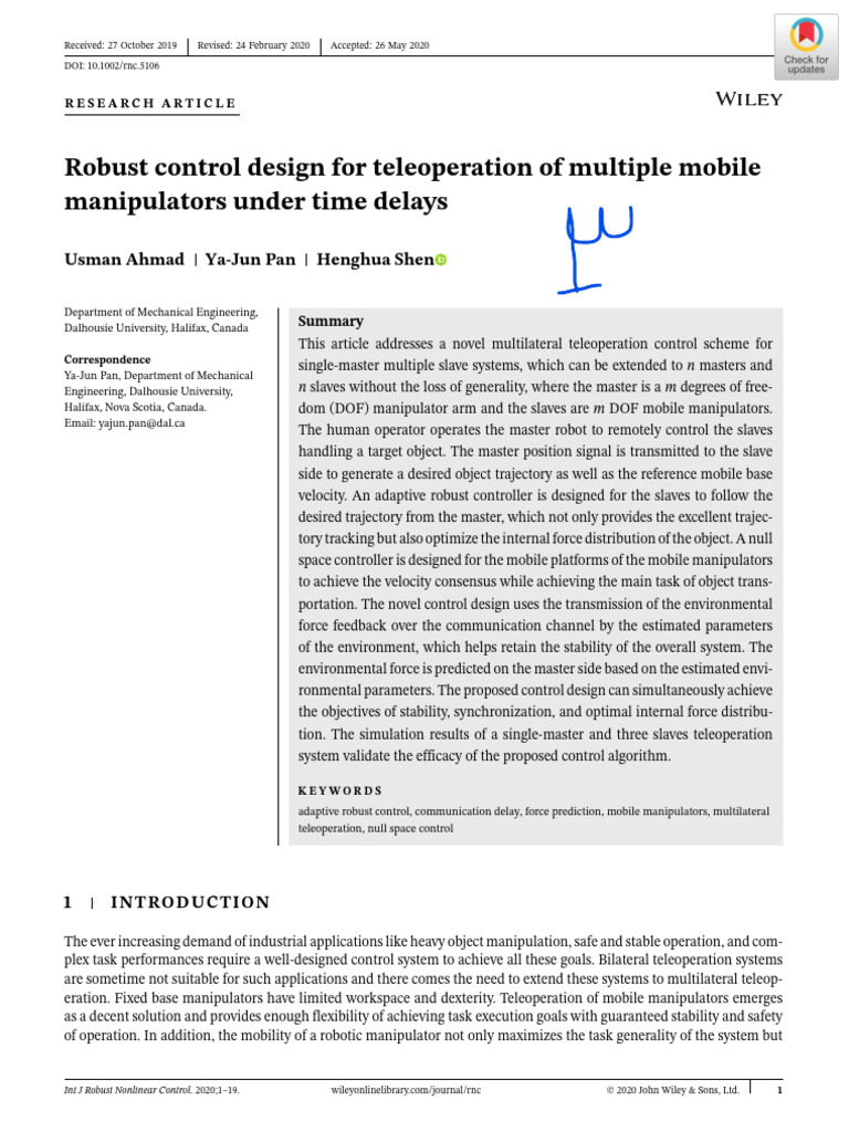 Robust Control Design For Teleoperation of Multiple Mobile Manipulators ...
