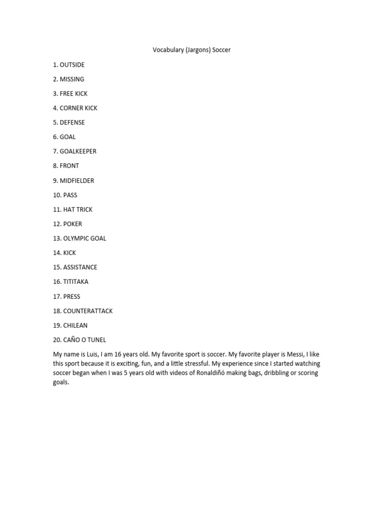Essential Soccer Vocabulary Guide | PDF | Sports & Recreation | Travel