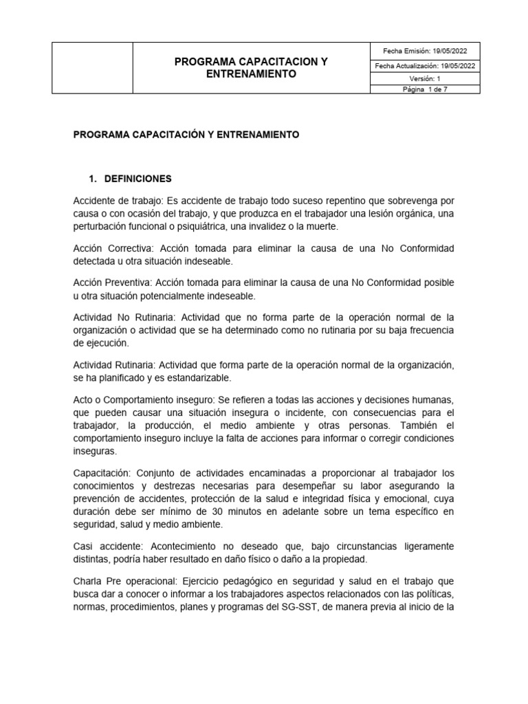 PROGRAMA CAPACITACION Y ENTRENAMIENTO New | PDF