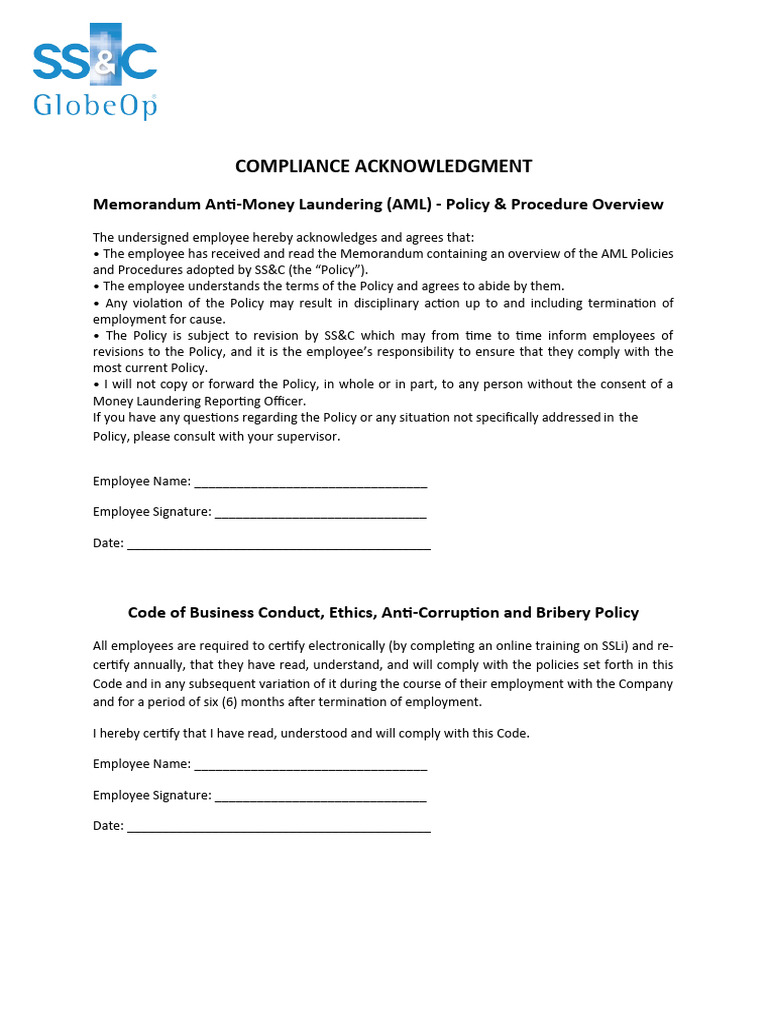 Compliance Acknowledgement Form | PDF | Employment | Sexual Harassment