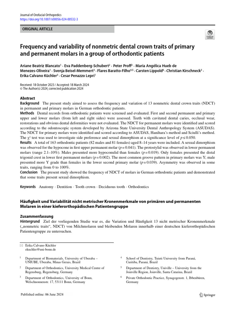 Frequency and Variability of Nonmetric Dental Crown Traits of Primary ...