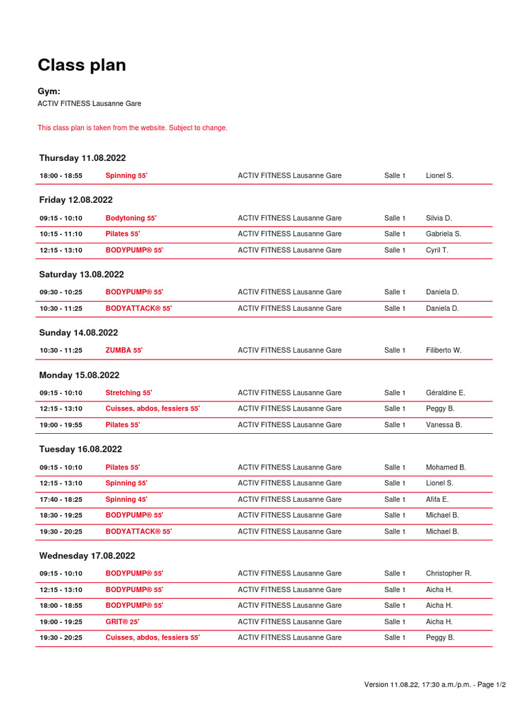 Class Plan-2 | PDF | Wellness