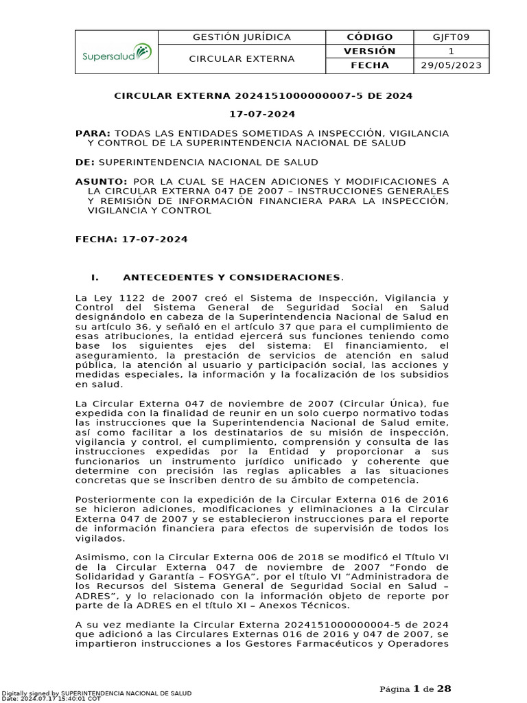 Circular Externa Número 2024151000000007-5 de 2024 | PDF | Industrias ...