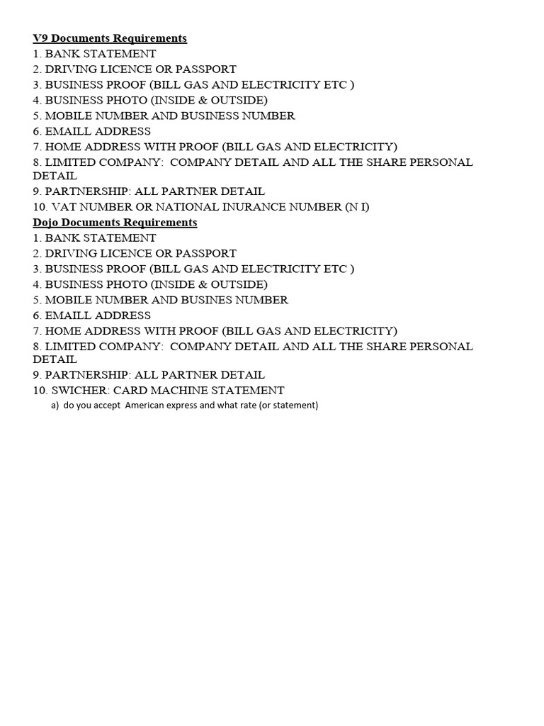 V9 Documents Requirements and DOJO | PDF