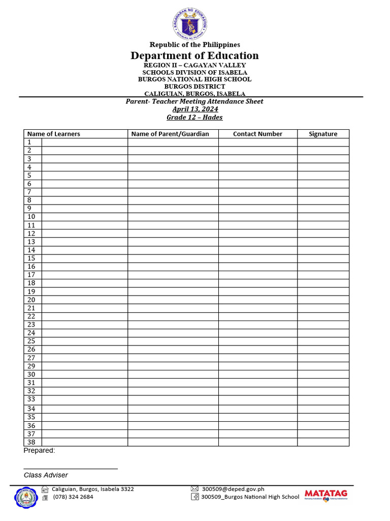 Attendance Marker Sheet | PDF
