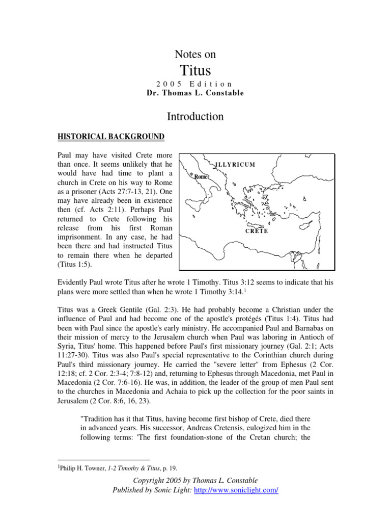 Dr. Thomas L. Constable - Titus | PDF | Paul The Apostle | Saint Timothy