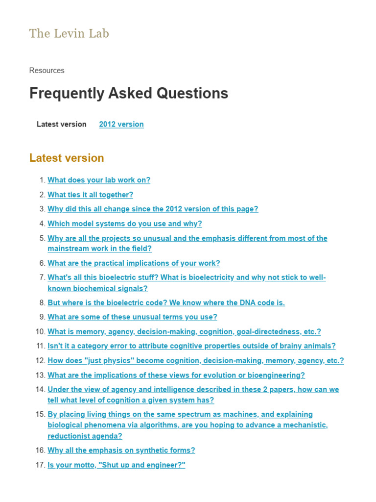 The Levin Lab - Frequently Asked Questions | PDF | Cognition | Cognitive Science