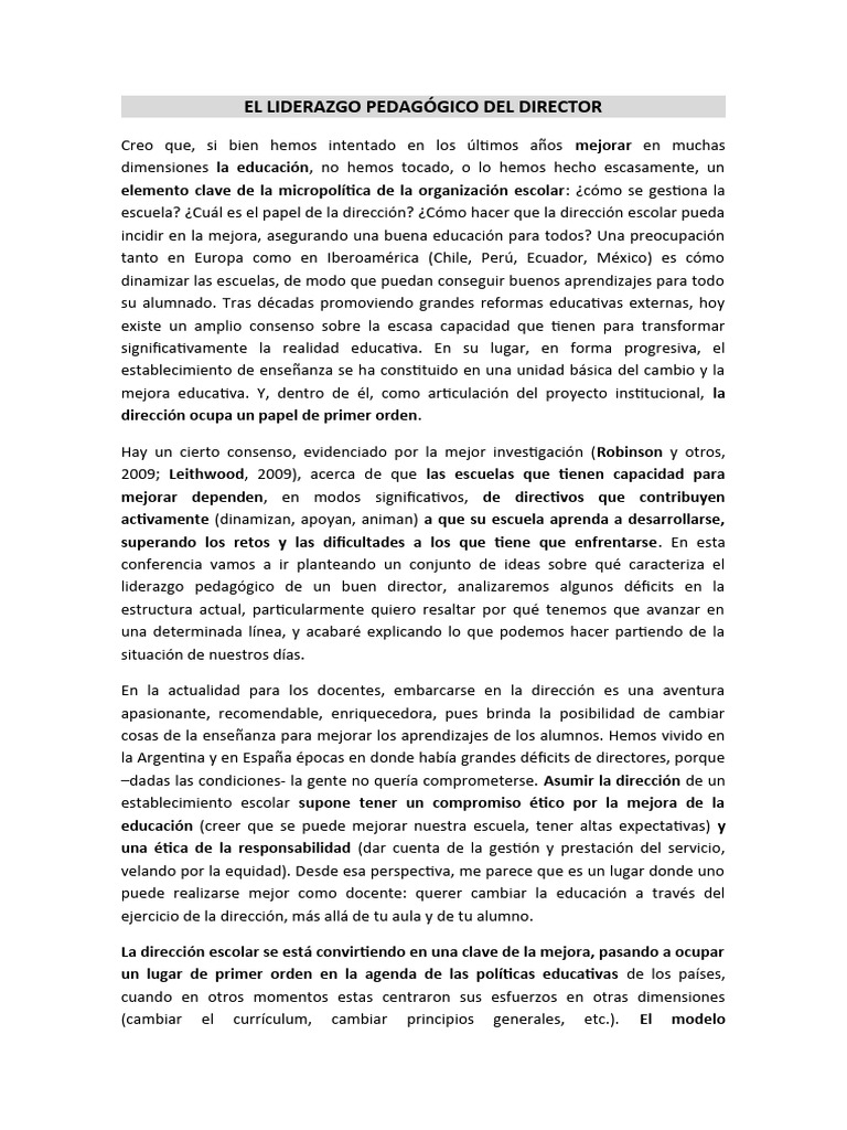 Liderazgo Pedagogico Director 2024 | PDF | Enseñando | Liderazgo