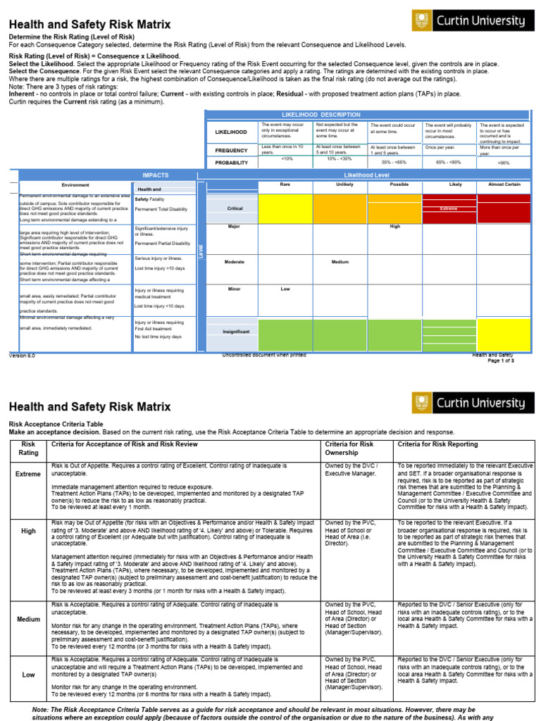 Health and Safety Risk Rating Guide | PDF | Risk