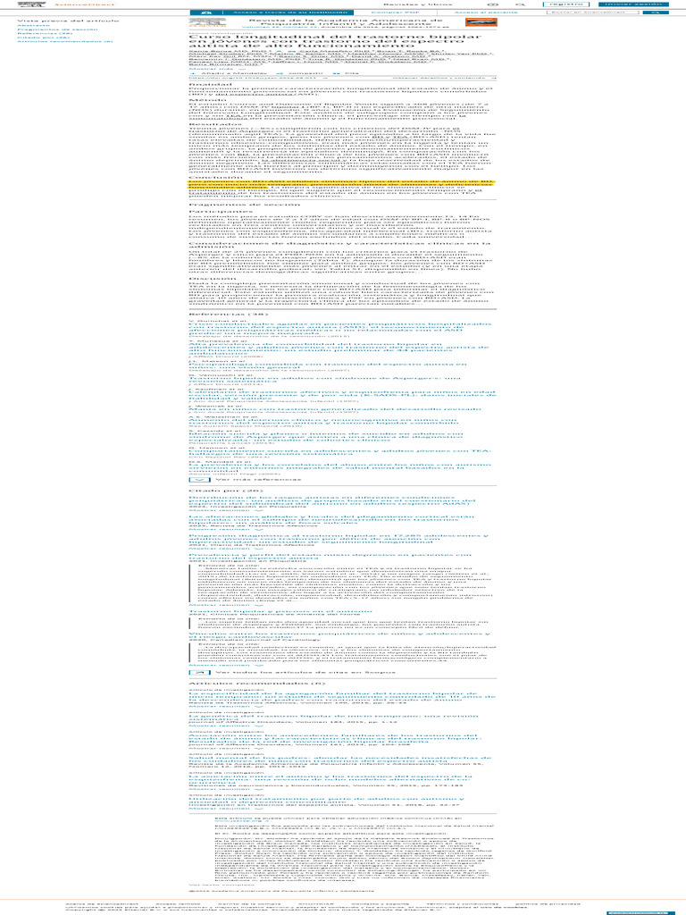 Curso Longitudinal Del Trastorno Bipolar en Jóvenes Con Trastorno Del Espectro Autista de Alto ...