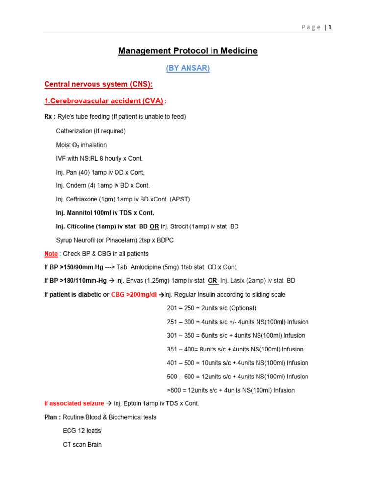 Management Protocol in Medicine | PDF | Human Diseases And Disorders ...