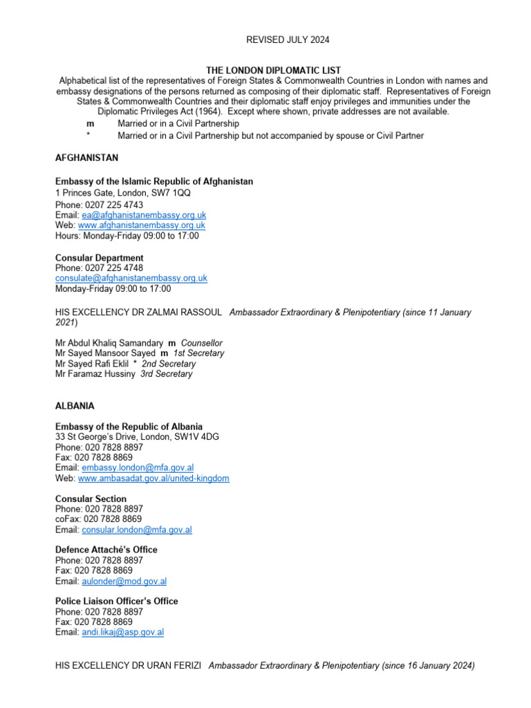 London Diplomatic List - July 2024 3 | PDF | Diplomatic Rank | Diplomacy