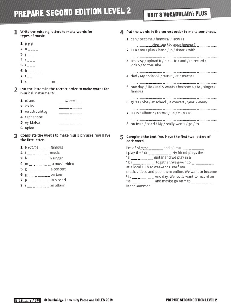 PREPARE 2 Vocabulary Plus Unit 03 | PDF | Performing Arts | Musicology