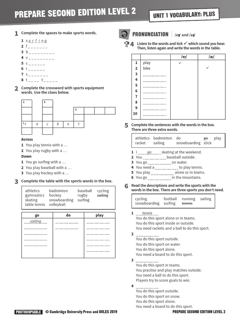 PREPARE 2 Vocabulary Plus Unit 01 | PDF | Sports | Athletic Sports