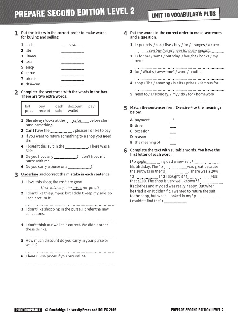 PREPARE 2 Vocabulary Plus Unit 10 | PDF